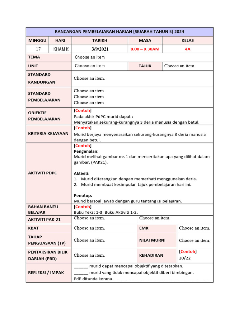 E-RPH Sejarah Tahun 5 | PDF