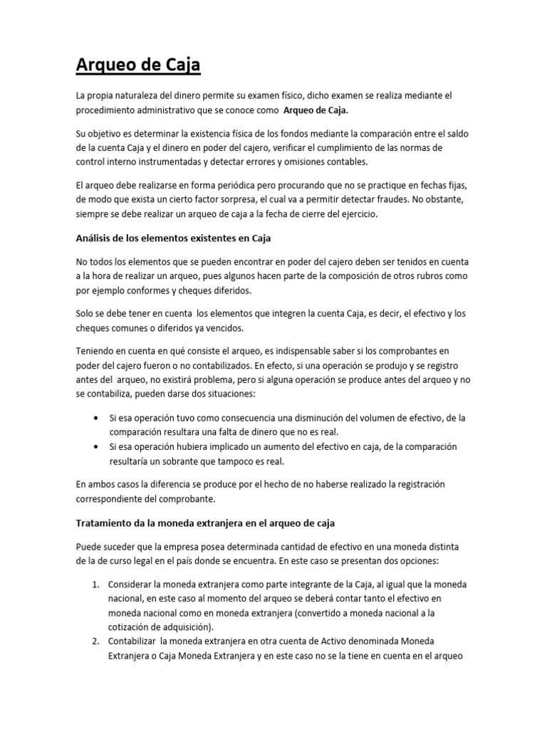 Arqueo de Caja (Teórico) | PDF | Cheque | Moneda