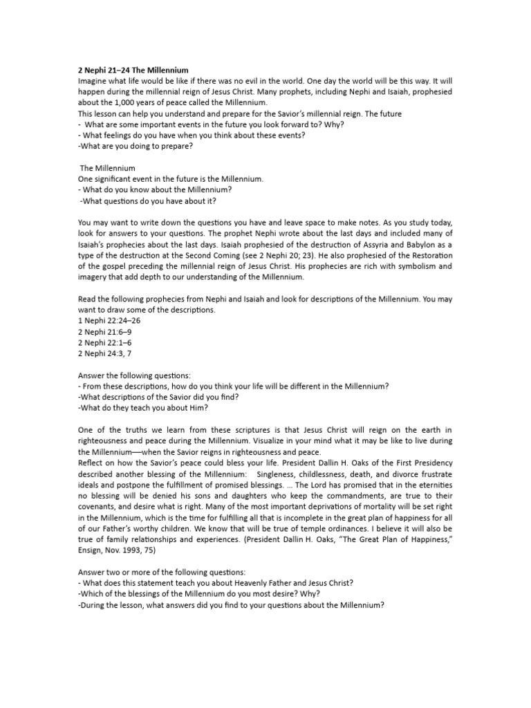 Seminary Assignment 2 Nephi 20-25 | PDF | Jesus | Grace In Christianity