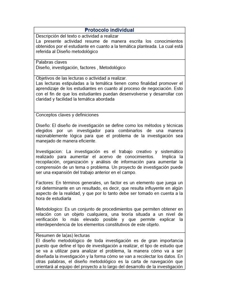 Protocolo individual 2 investigacion | PDF | Cognición | Ciencia cognitiva