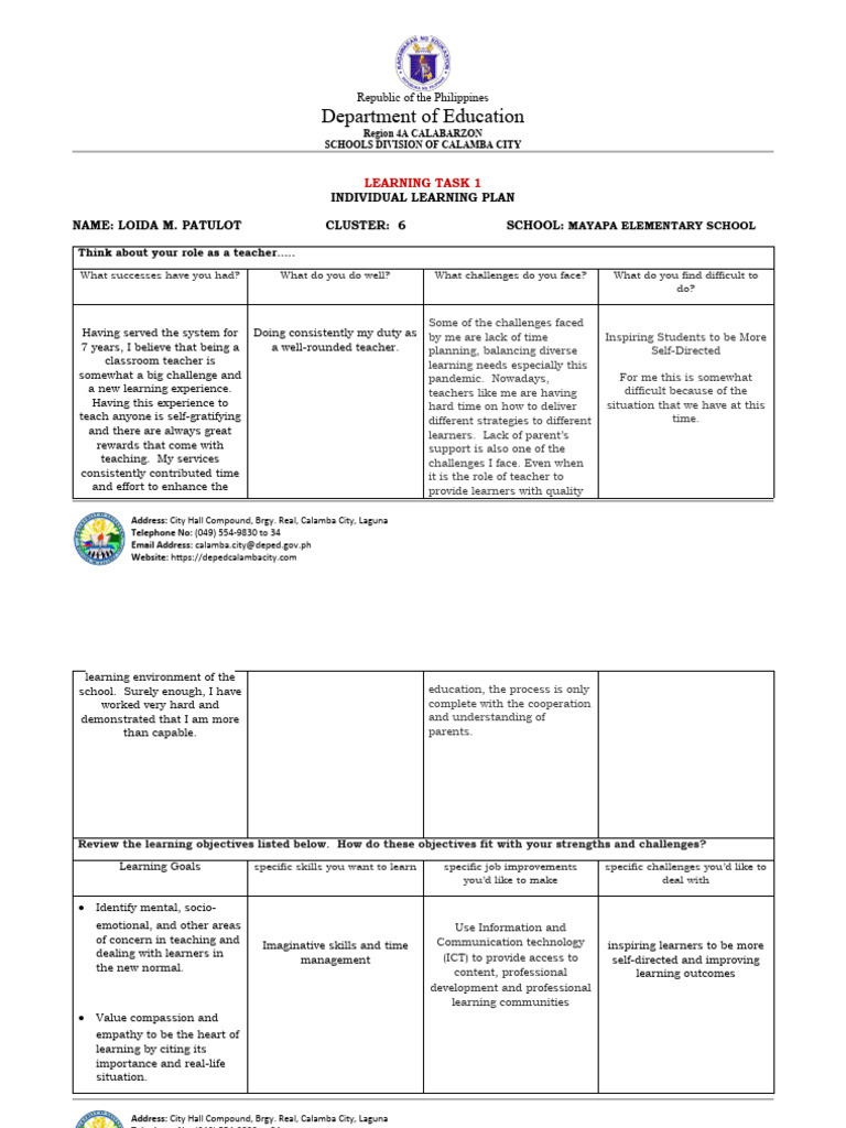 -Individual-Learning-Plan | PDF | Learning | Teachers