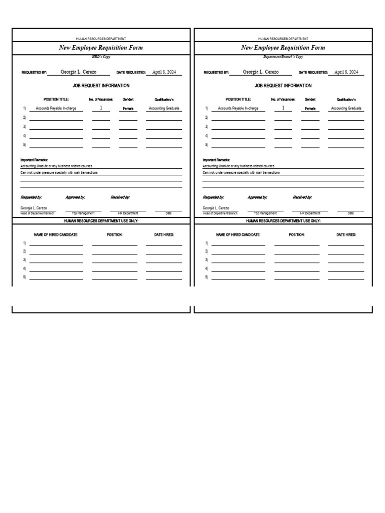 HRD-Employment Requisition Form (NERF) | PDF | Human Resource ...