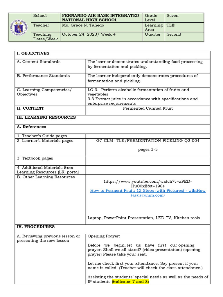 Grace Tanedo COT2 | PDF | Learning | Teachers