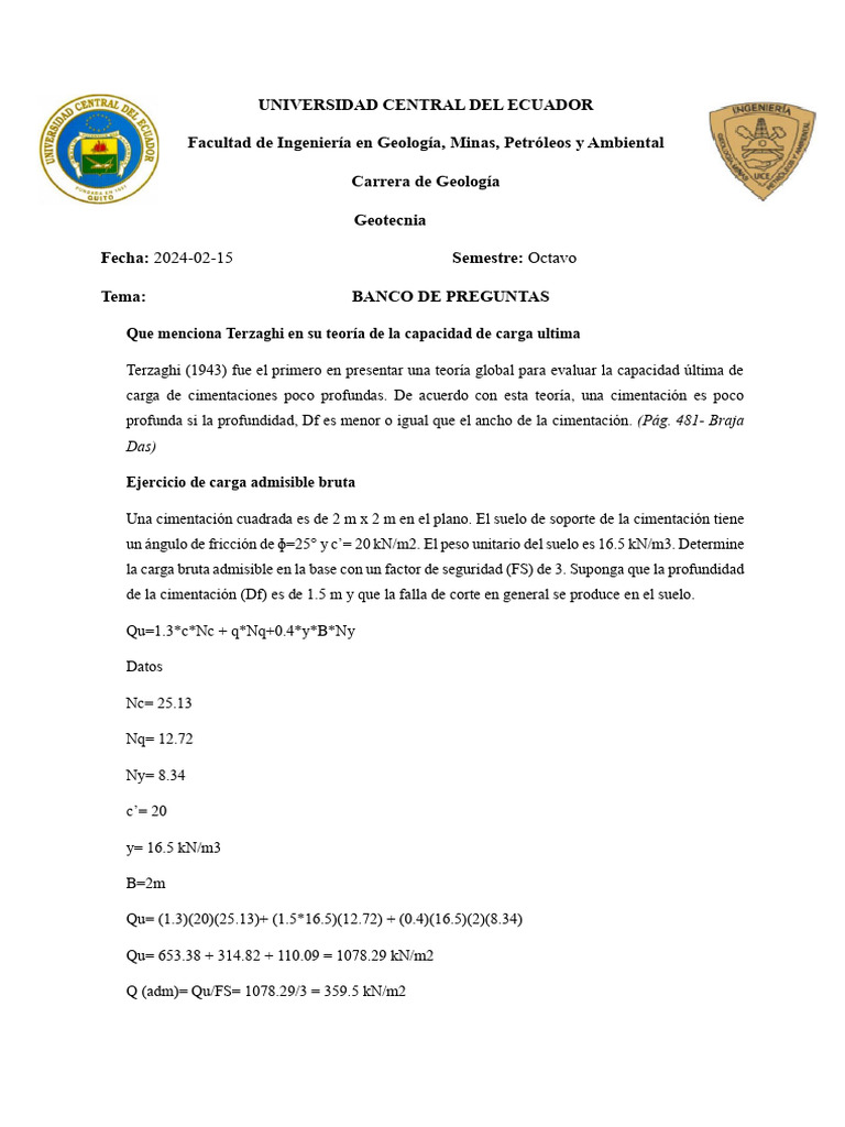 Banco de preguntas | PDF | Fundación (Ingeniería) | Fundación profunda