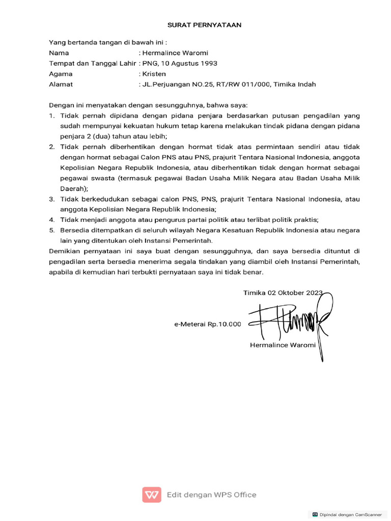 Surat Pernyataan New | PDF