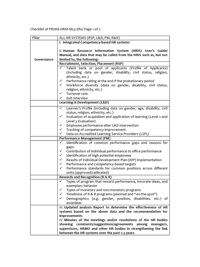 Checklist of PRIME | PDF | Recruitment | Workplace