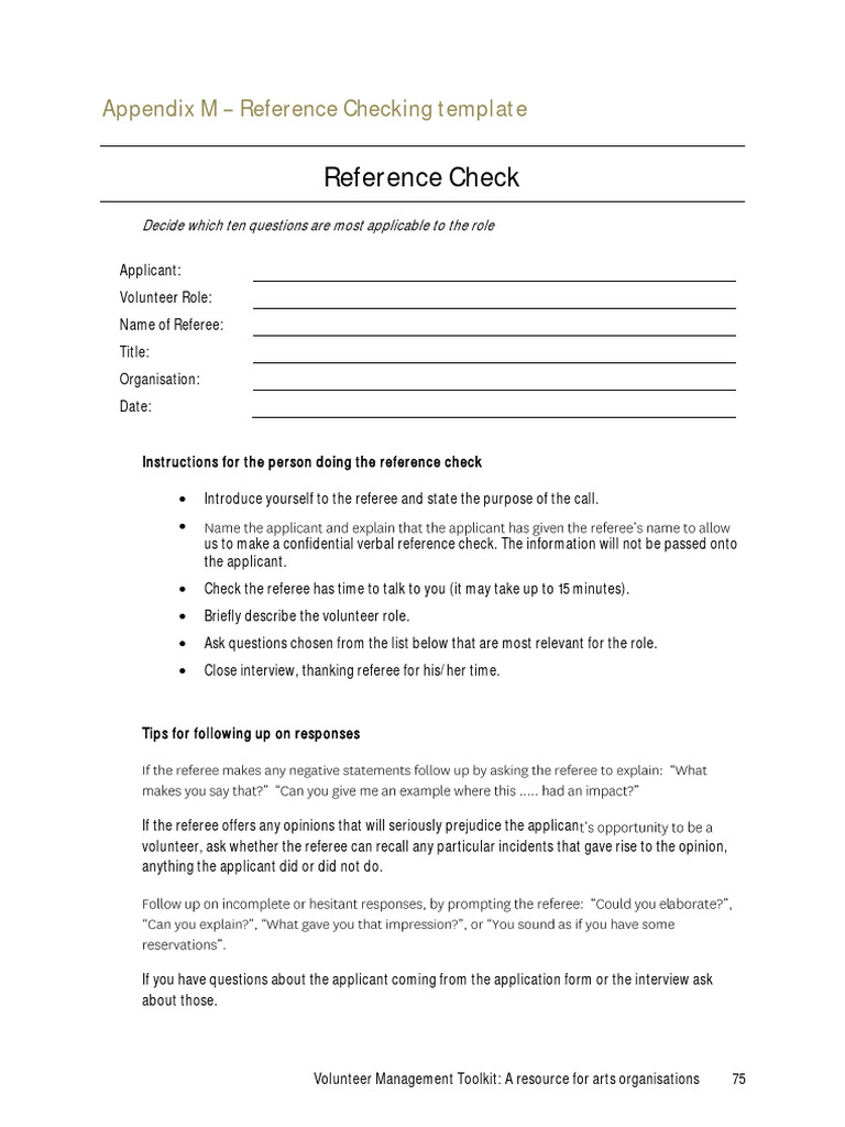 S3.10 - Reference Check Template | Download Free PDF | Communication ...