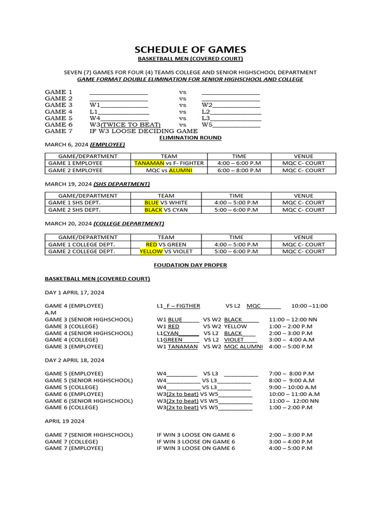 Schedules With Chairperson | PDF | Competition | Sports Competitions