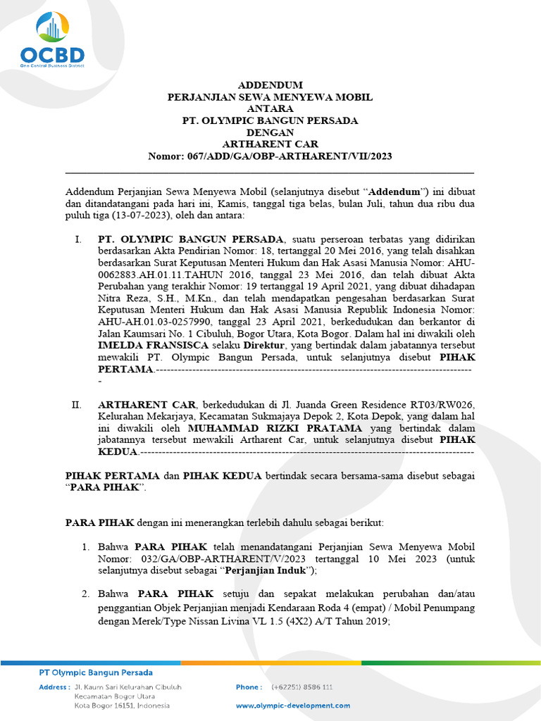 Addendum Perjanjian Sewa Menyewa | PDF