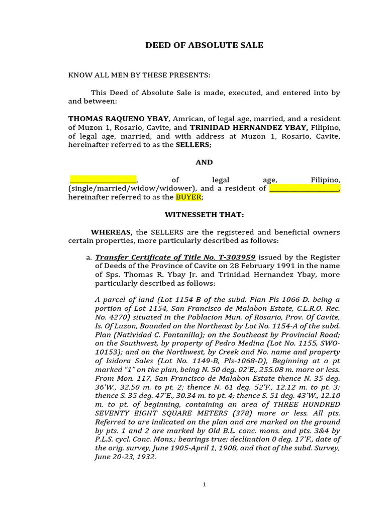 Deed of Abs Sale | PDF | Civil Law (Common Law) | Common Law