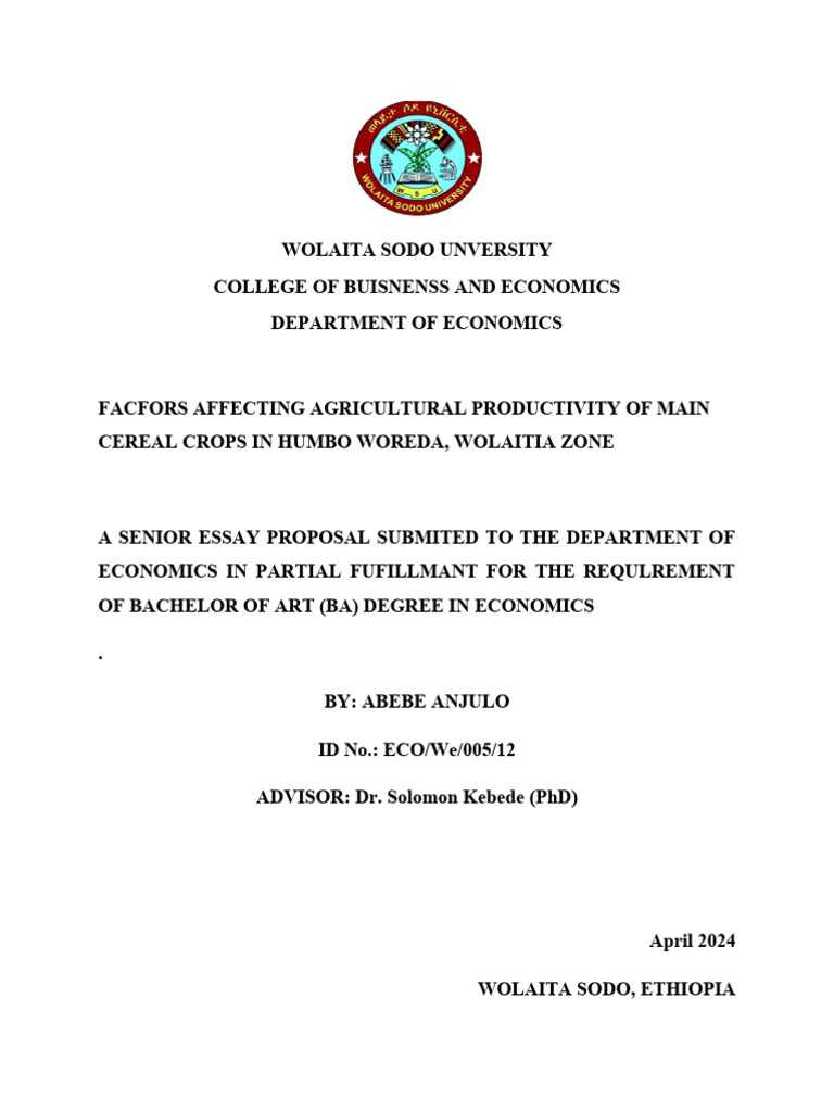 Abebe Anjulo Research Proposal | PDF | Agriculture | Agricultural Productivity