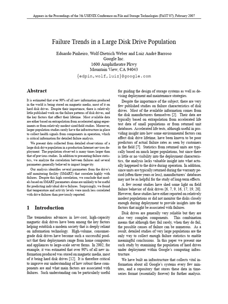 Google Disk Drive Failure Trends 2007 | PDF | Hard Disk Drive | Databases