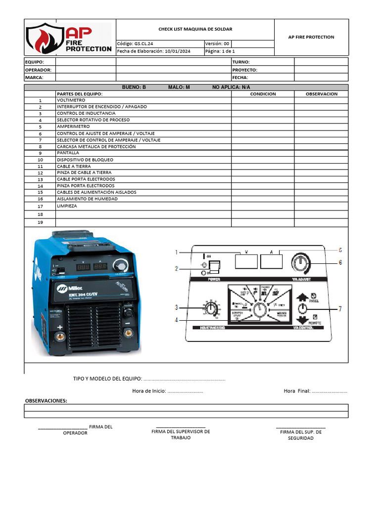 Check List Maquina de Soldar 1 | Descargar gratis PDF | Ingenieria Eléctrica | Electricidad