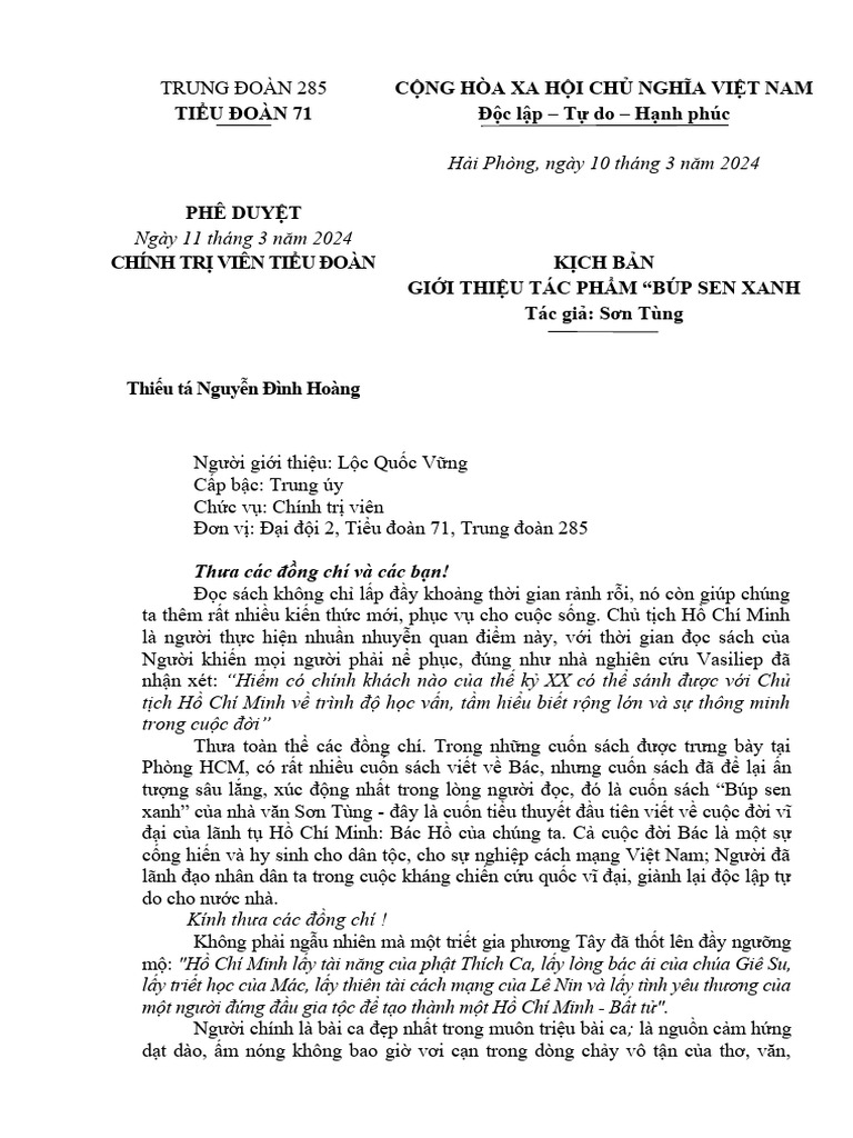 Gioi Thieu Sach Bup Sen Xanh - Chuan | PDF