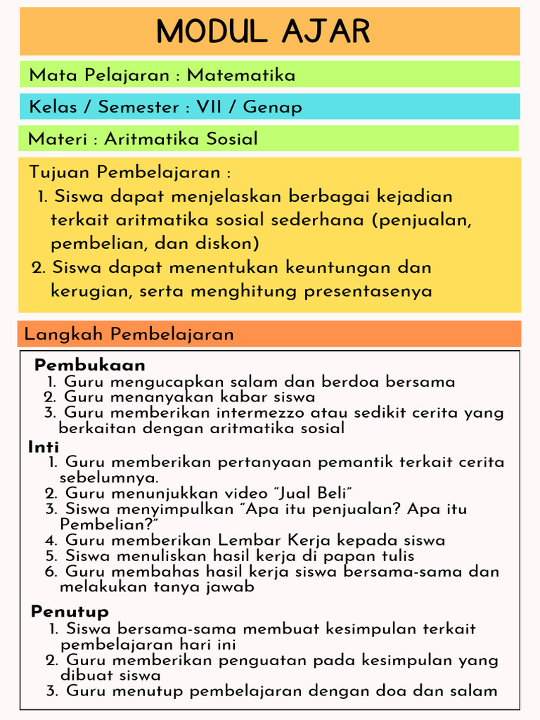 Modul Ajar Aritmatika Sosial | PDF
