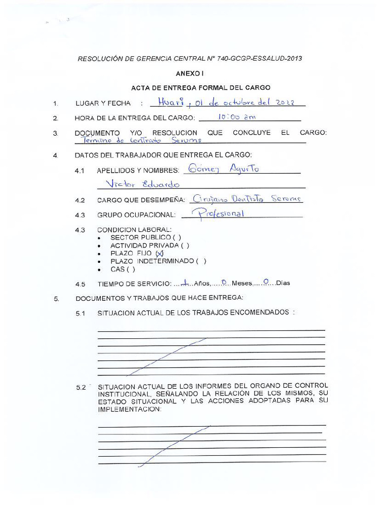 MODELO ENTREGA DE CARGO | PDF