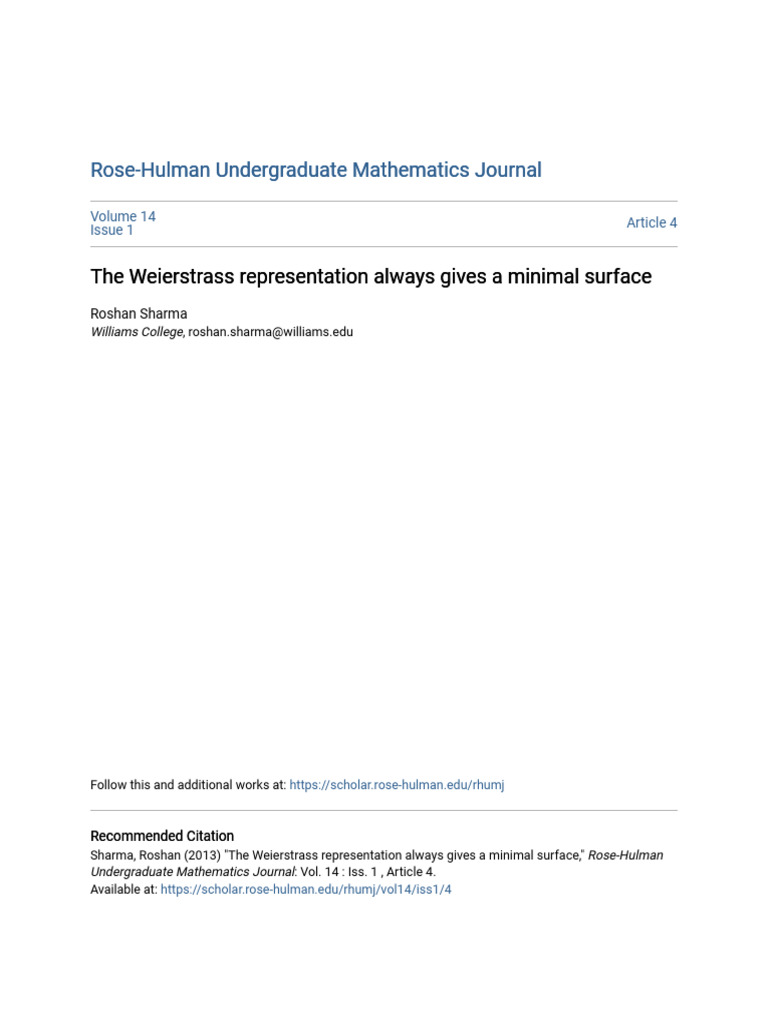 The Weierstrass Representation Always Gives A Minimal Surface | PDF | Curvature | Function ...