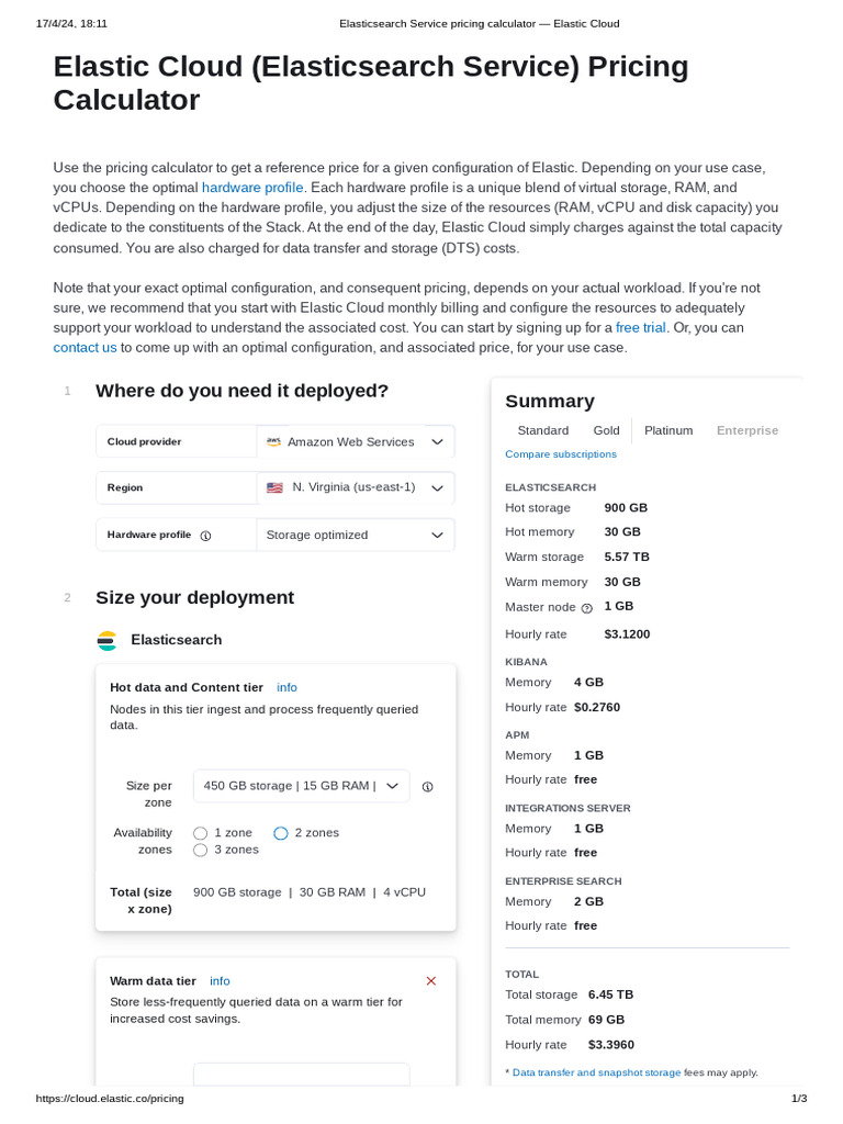 Elasticsearch Service Pricing Calculator - Elastic Cloud | PDF | Cloud Computing | Computer Data ...
