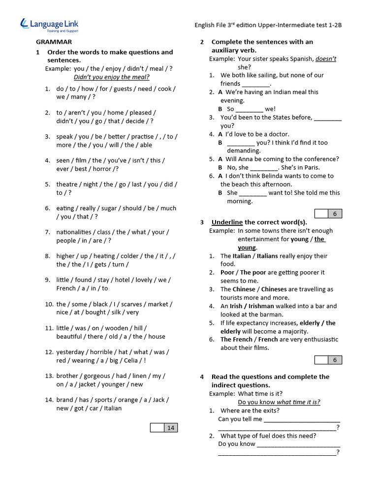 Upper Intermediate Test 1-2B | PDF