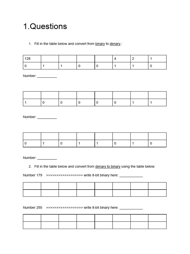 Binary and Denary Conversion Guide | PDF | Computer Engineering ...