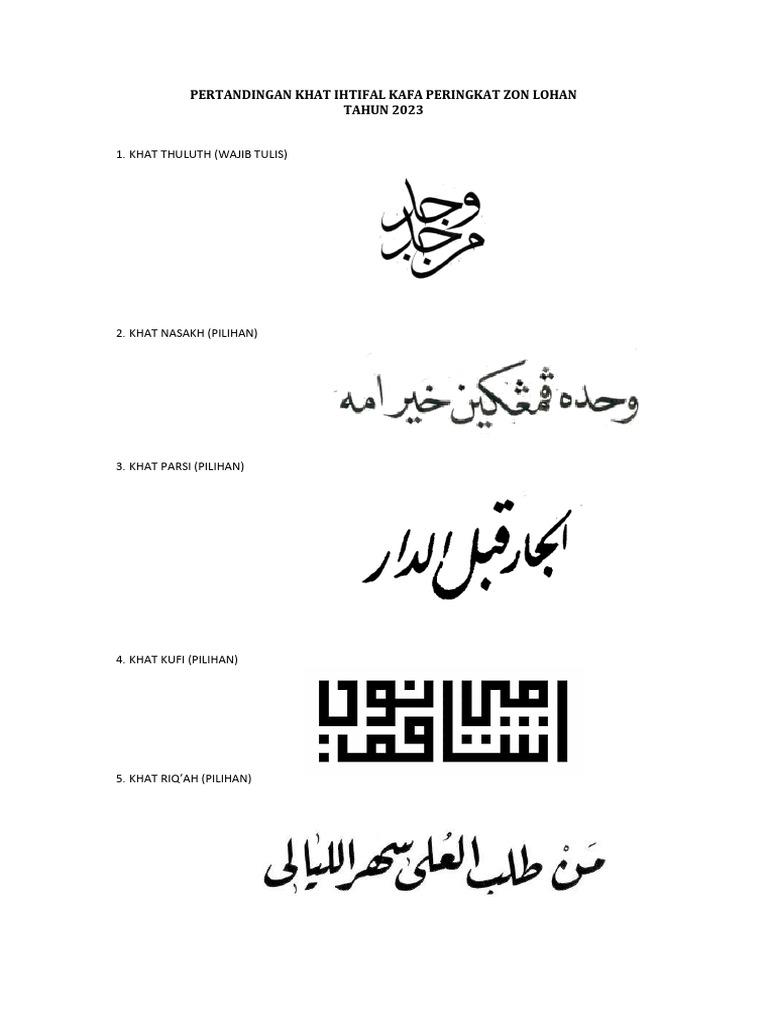 Pertandingan Khat Ihtifal Kafa Peringkat Zon Lohan | PDF | Sains & Matematika