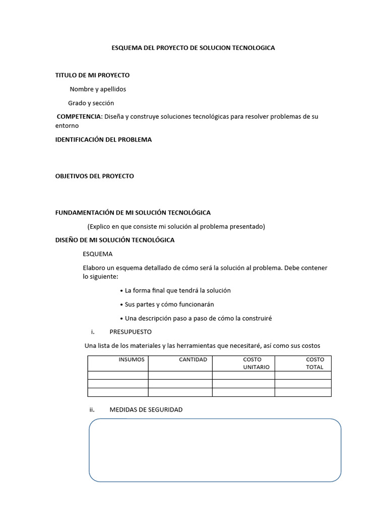 Esquema de Proyecto de Solucion Tecnologica (3) | PDF