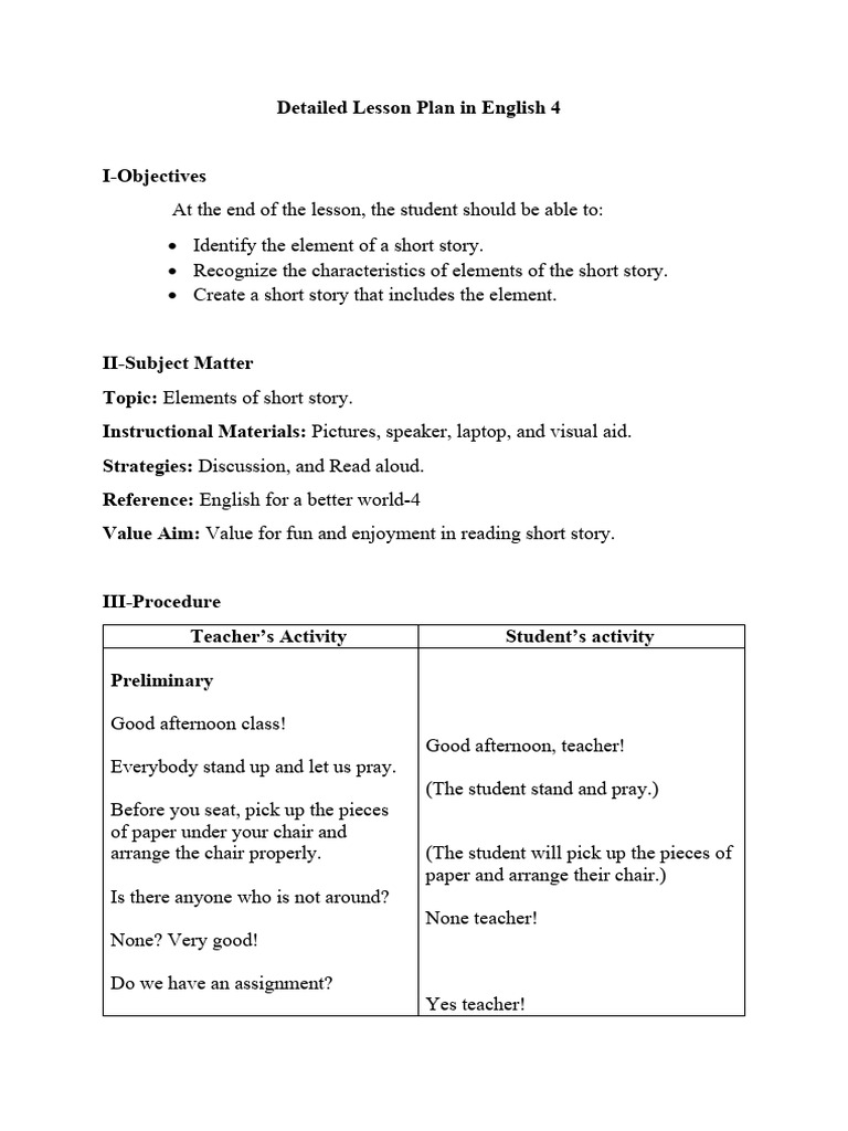 Detailed Lesson Plan in English 4 | PDF | Lesson Plan | Cognitive Science