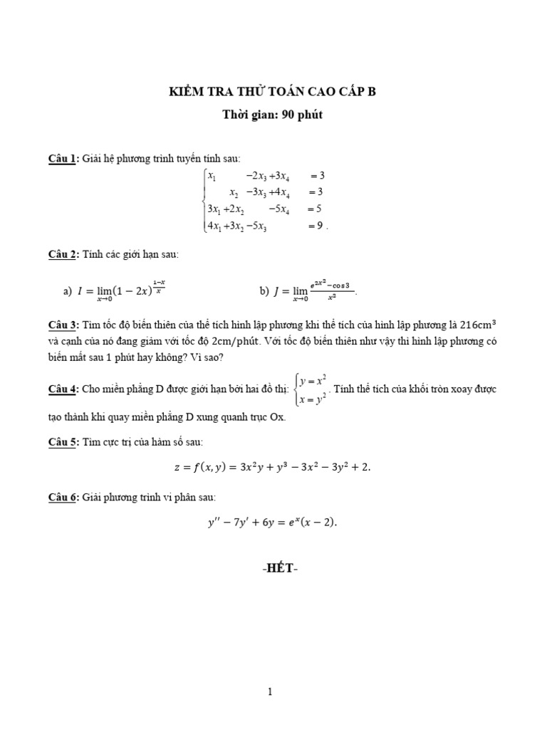 Kiem Tra Thu Toan Cao Cap B | PDF