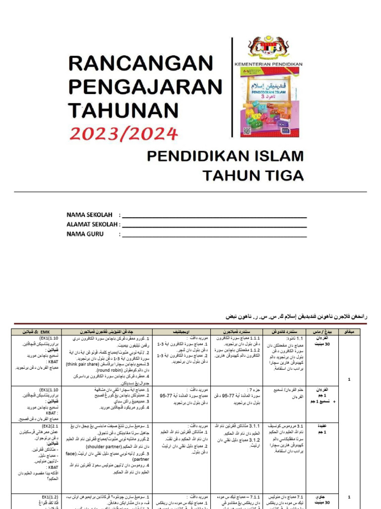 RPT Pendidikan Islam THN 3 | PDF