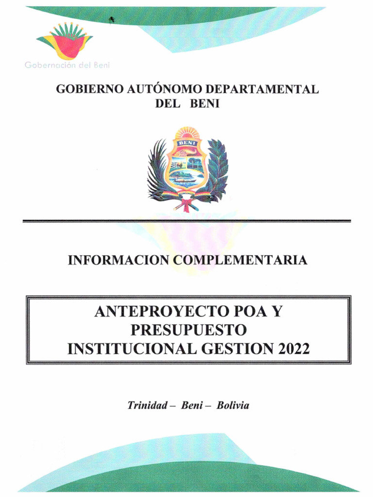 ANTEPROYECTO POA PRESUPUESTO ESCALA 2022 | PDF