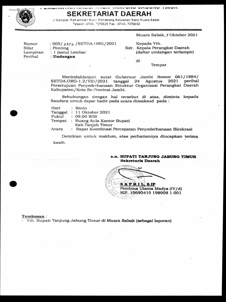 Undangan Rakor Tgl 11 Okt 2021 | PDF