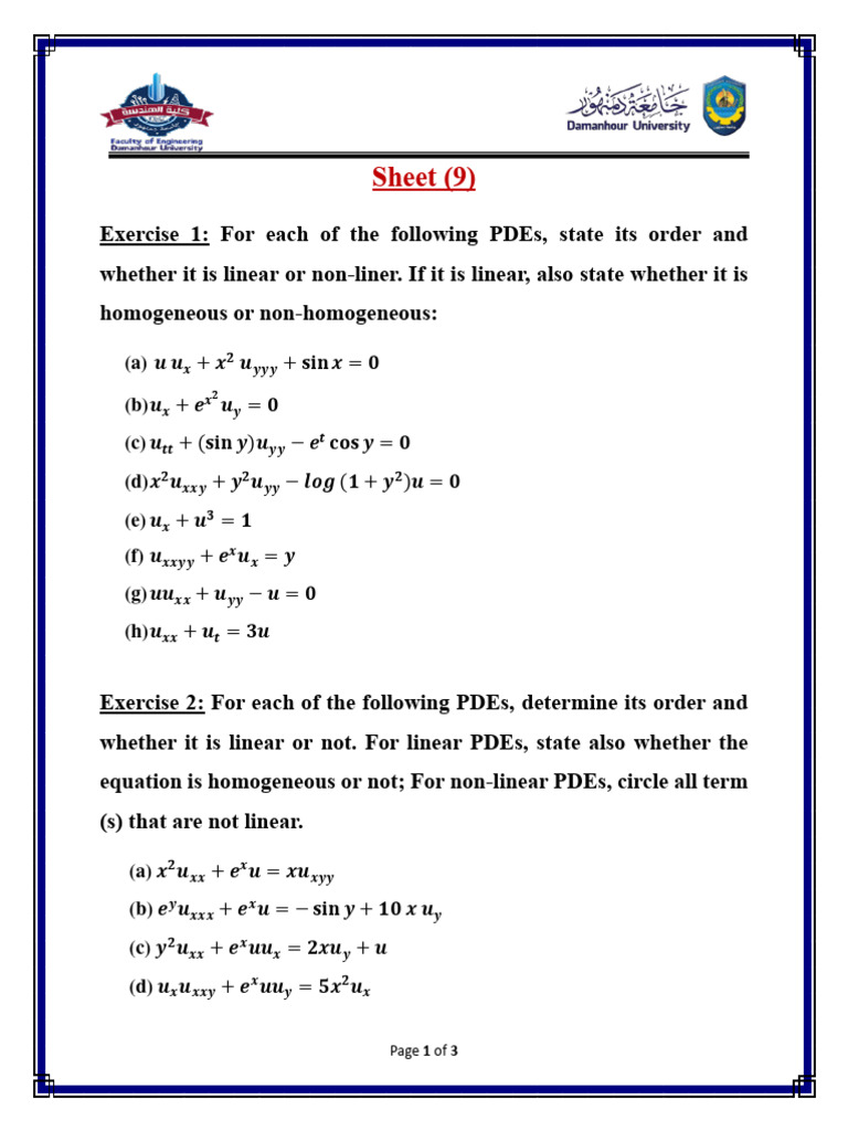 Sheet 9 - Math.4 | PDF | Partial Differential Equation | Differential Calculus