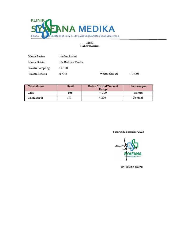 Hasil Lab Cek Darah | PDF