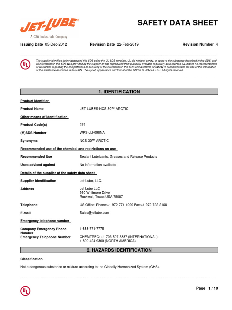 Ncs-30 Arctic Sds Usa en | PDF | Toxicity | Superfund