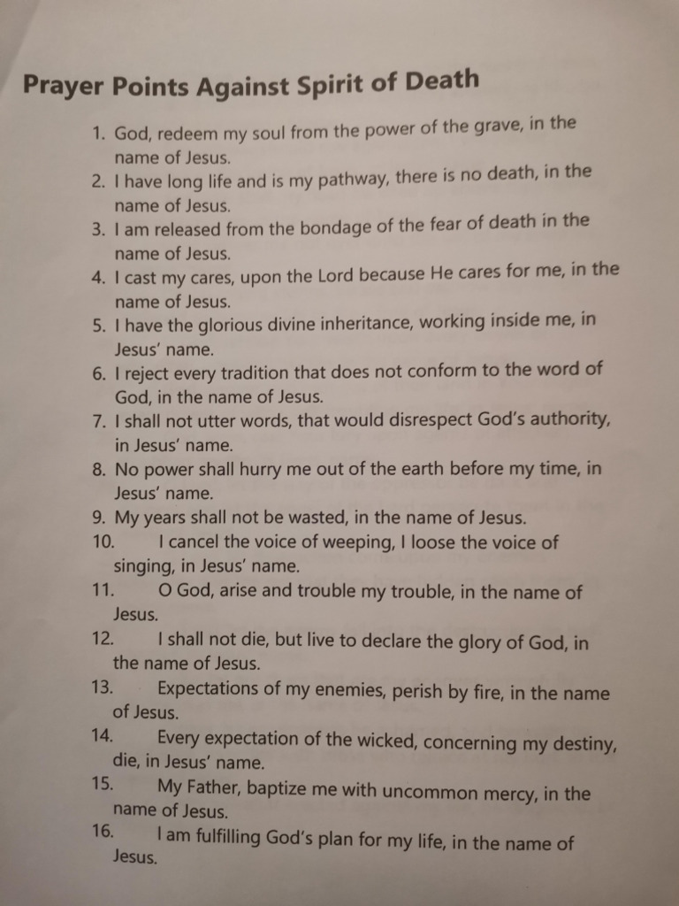 Prayer Points Against Spirit of Death | PDF