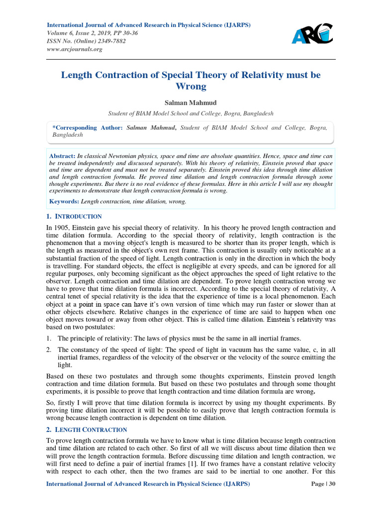 Length Contraction of Special Theory of Relativity Must Be Wrong ...