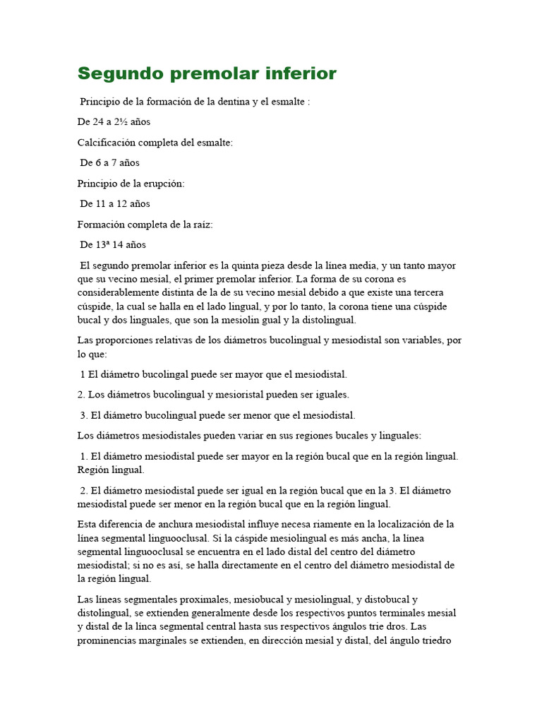 Segundo Premolar Inferior | PDF | Diente | Anatomia dental