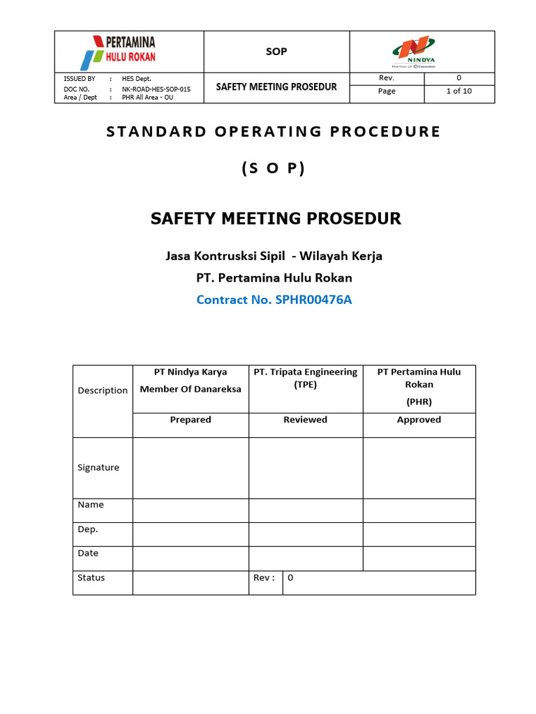 SOP-HES-15 Safety Meeting Procedur | PDF