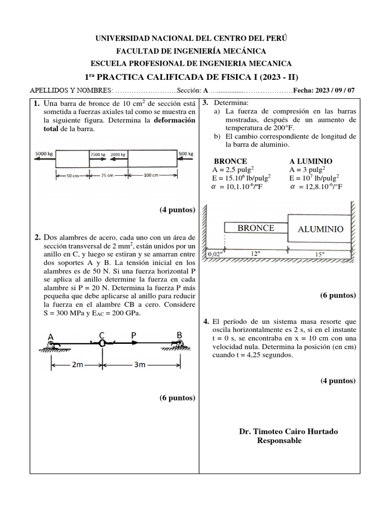 1 Practica Calificada de Fisica I (2023 - Ii) | PDF | Cantidades fisicas | Ciencias fisicas