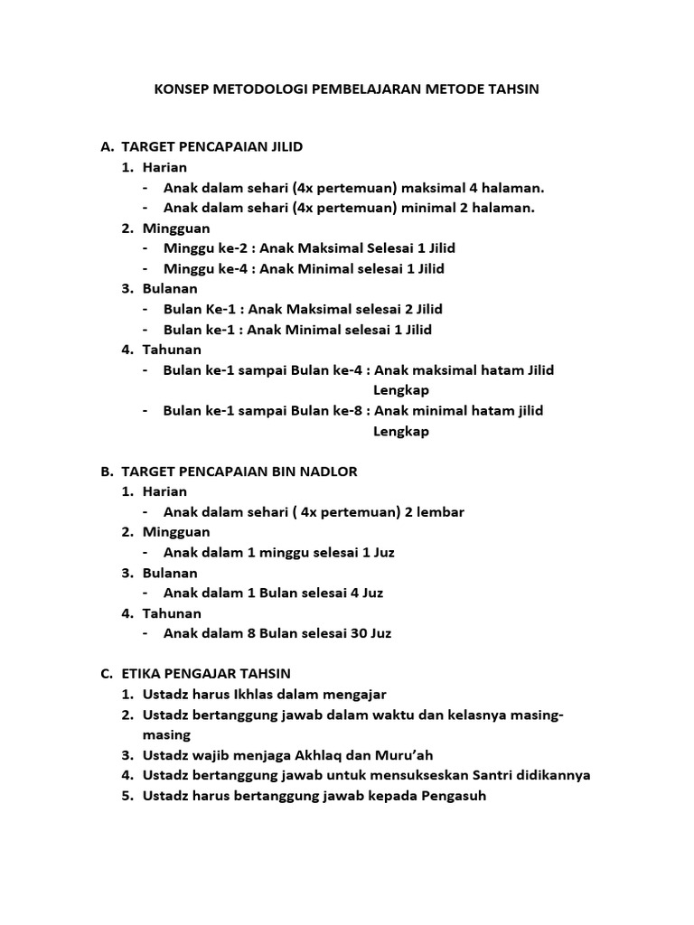 Konsep Metodologi Pembelajaran Metode Tahsin | PDF