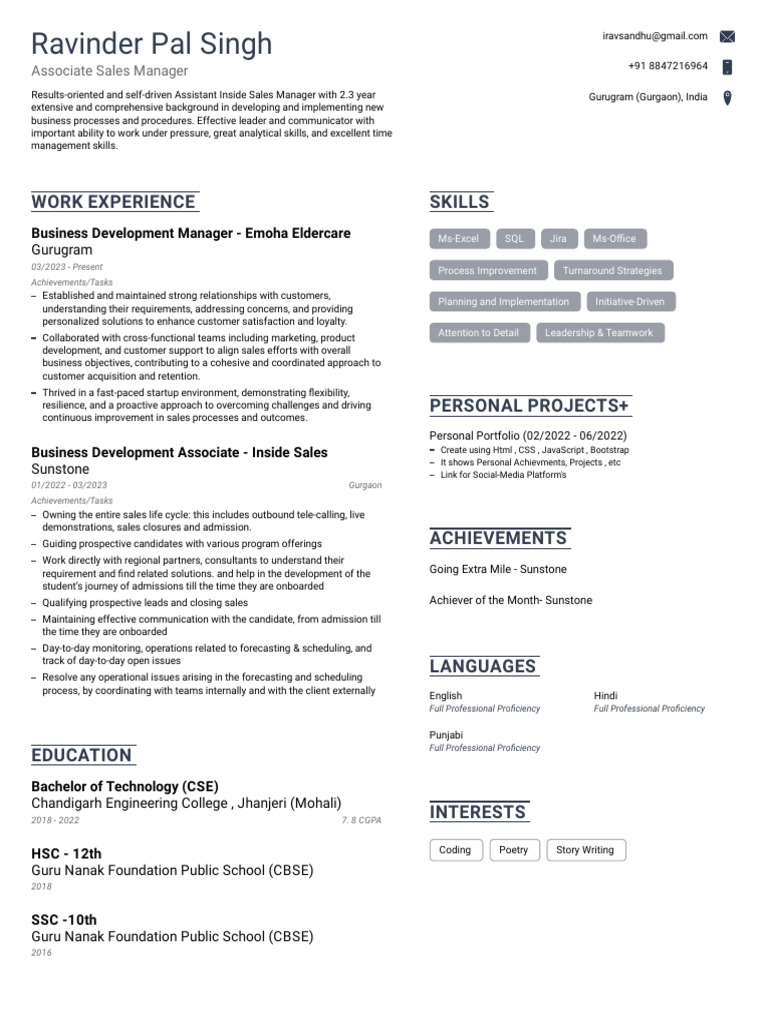 Ravinder's Resume | PDF | Sales | Business