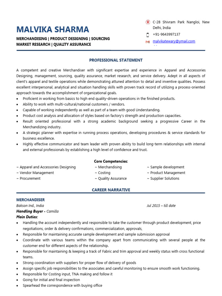 Malvika Sharma - CV | PDF | Procurement | Customer