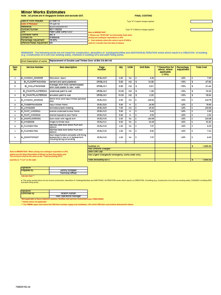 012 Replacement of Timber Door Double Leaf at BLK 216 #01-05 | PDF ...