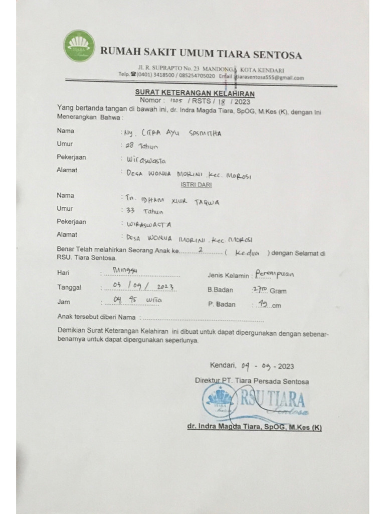 Akta Lahir Inaya Qalbi Putri Idham | PDF