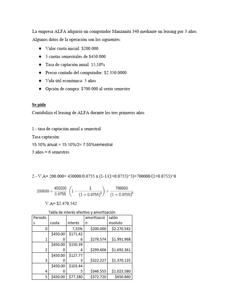 Ejercicio Leasing | Descargar gratis PDF | Inversiones | Contabilidad financiera