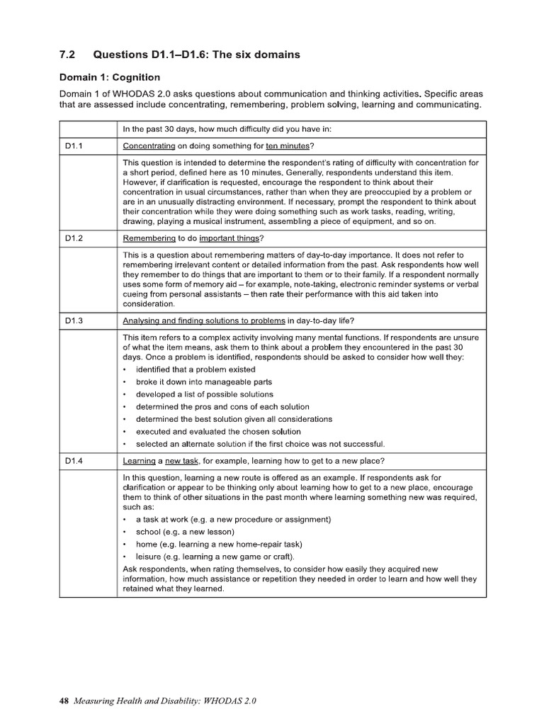 Questions - Whodas | PDF