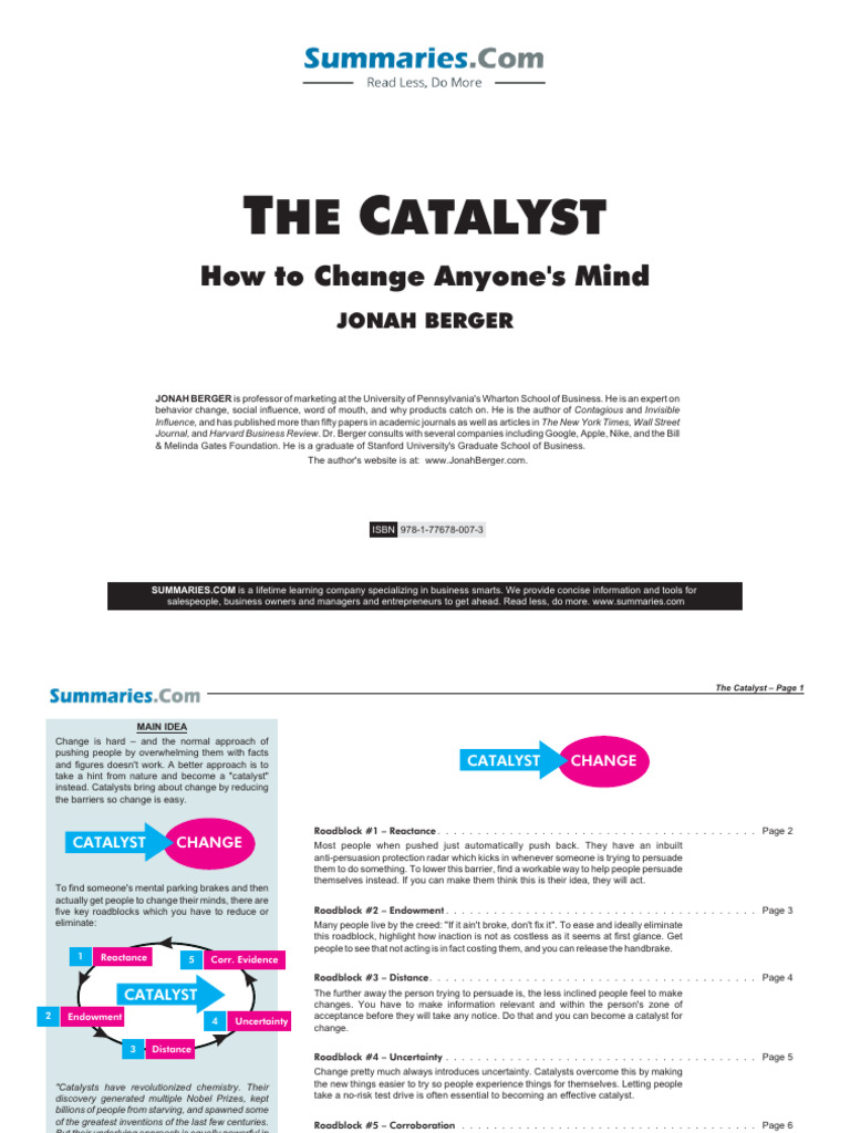 Summary of The Catalyst - Jonah Berger | PDF | Uncertainty | Tobacco ...
