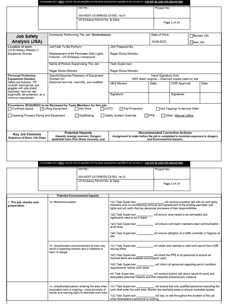 JSA-US EMB EG-23-001 Rev.a - Replacement of Perimeter Wall Lights | PDF ...