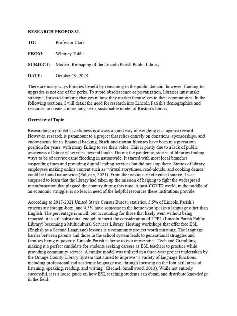 Revitalizing Lincoln Parish Library Services | PDF | English As A ...