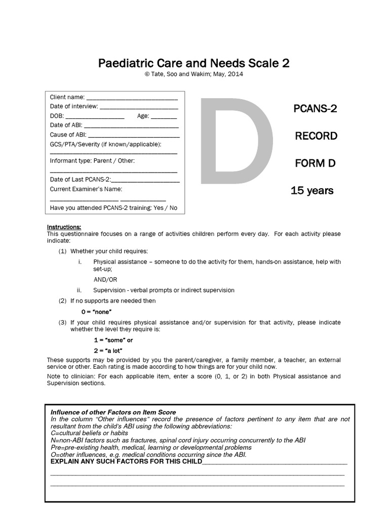 PCANS-2 Form D | PDF | Hygiene | Meal